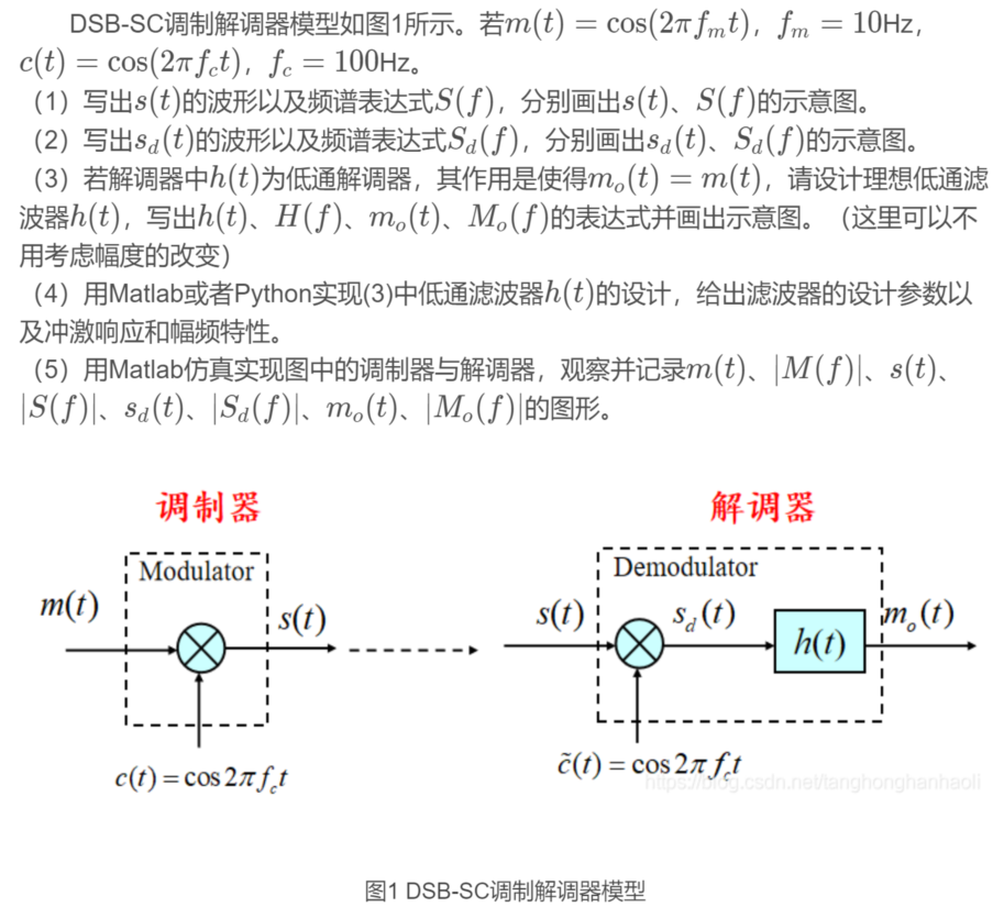 现代通信原理-仿真2 DSB-SC(双边带抑制载波)调制解调器的仿真_课题一:对抑制载波的双边带调制解调系统进行仿真。设传输的基带信 号为正弦波,其-CSDN博客